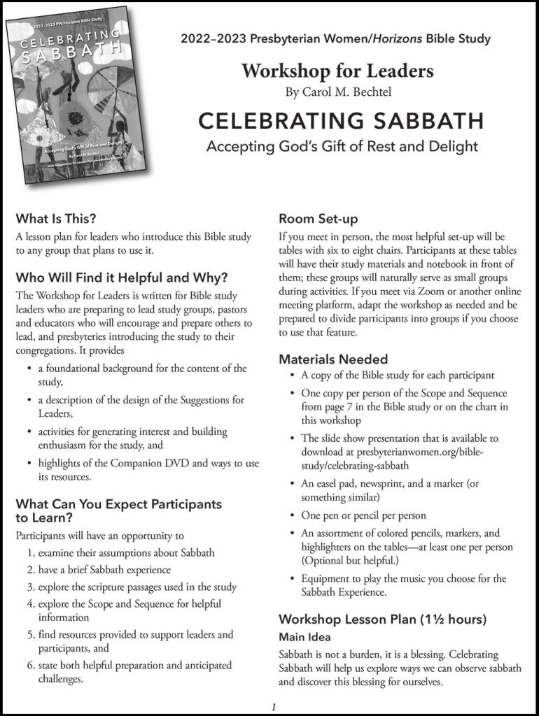 Celebrating Sabbath - Workshop for Leaders – Presbyterian Women