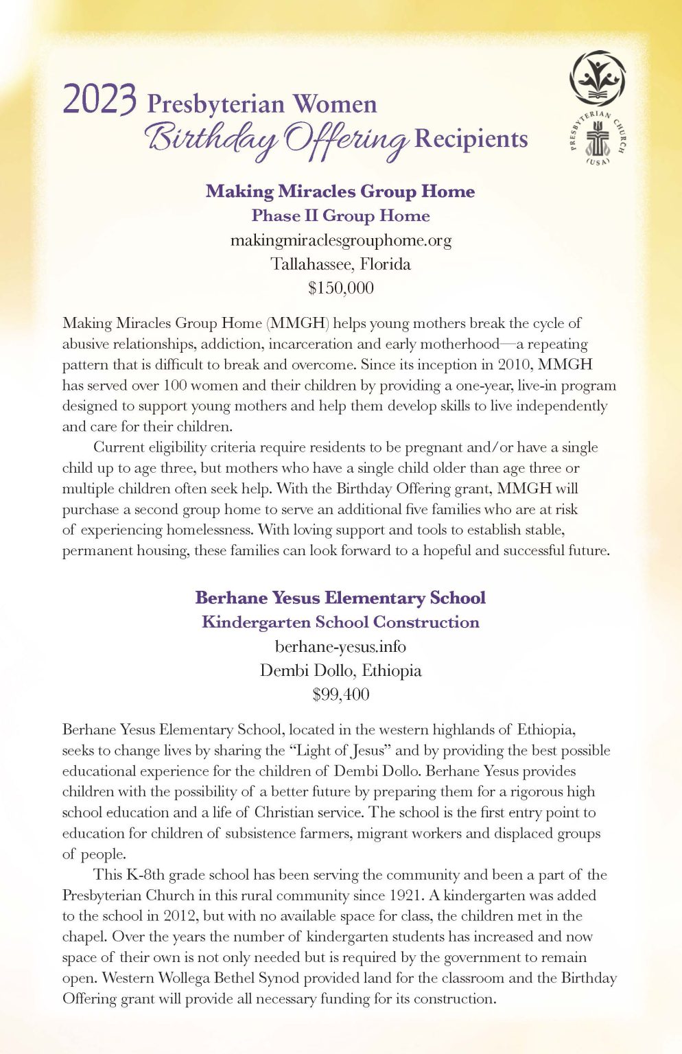 FA 2023 BO Bulletin Insert download – Presbyterian Women