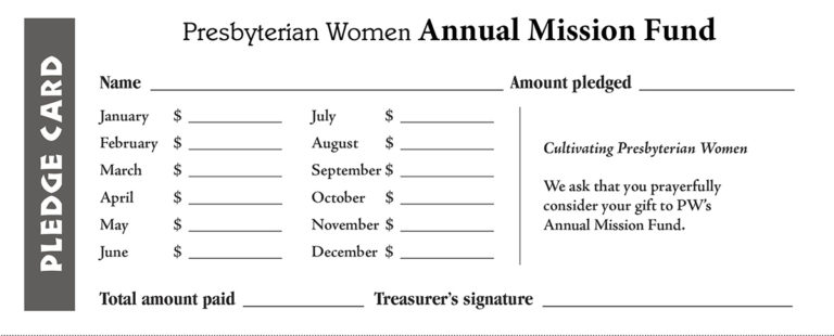 PW Annual Mission Fund, pledge card – Presbyterian Women