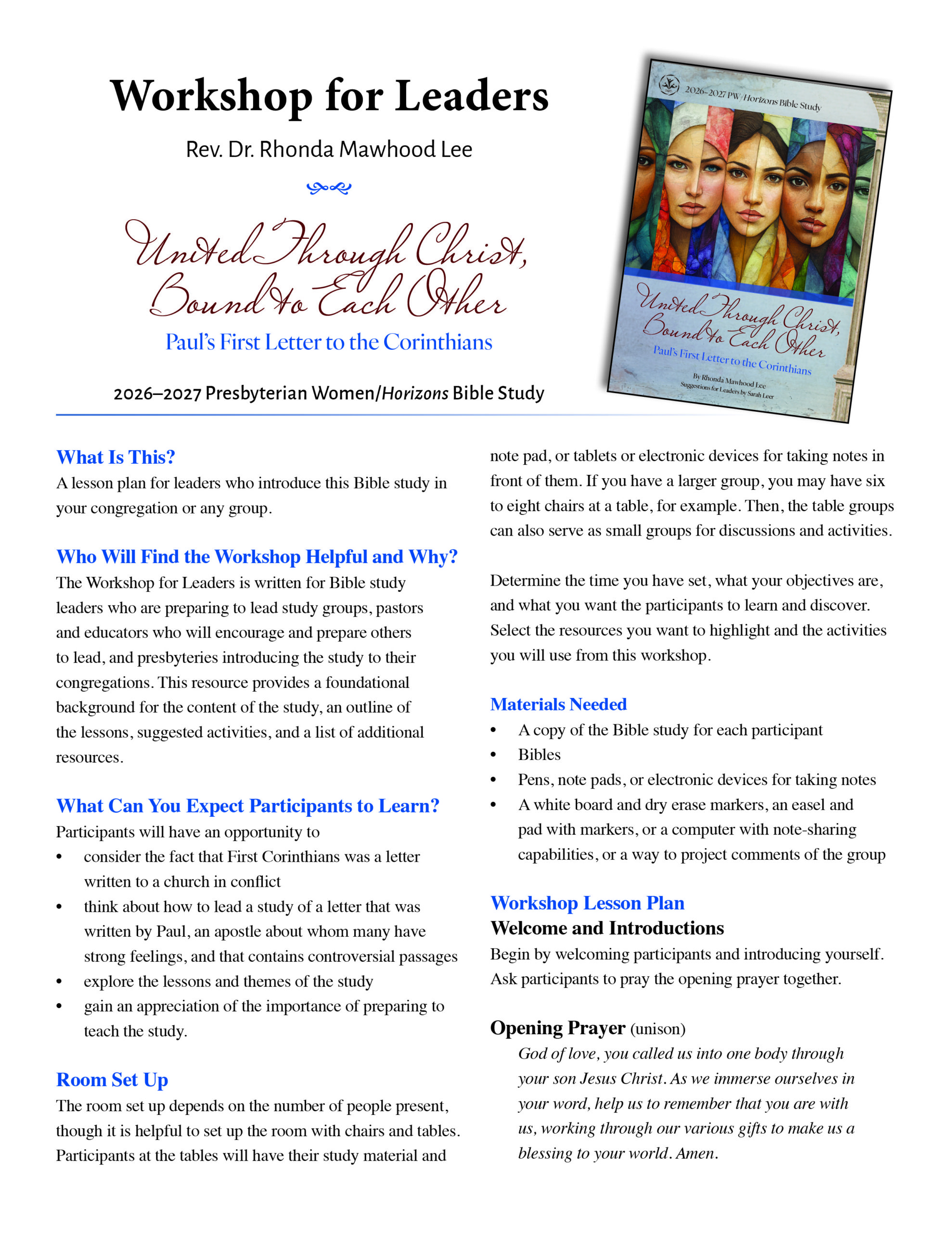 United Through Christ, Workshop for Leaders – Presbyterian Women
